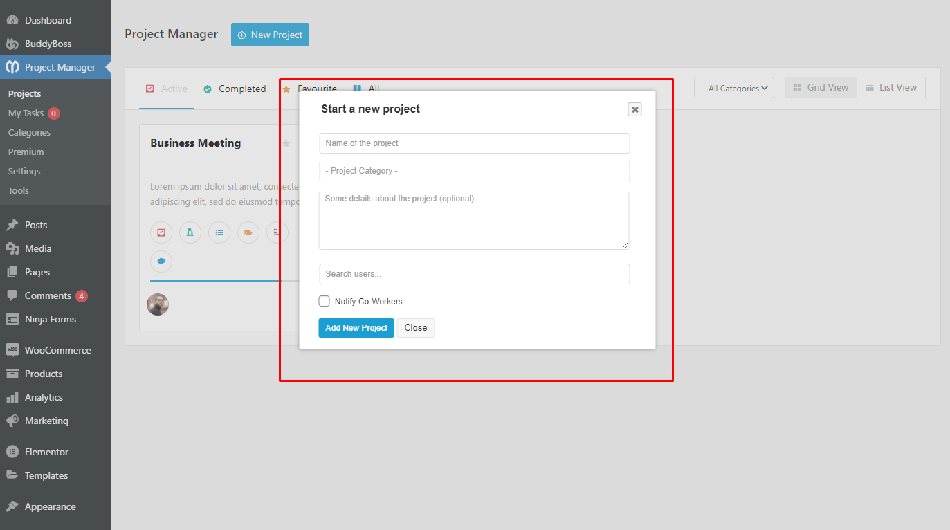 WP Project Manager - BuddyX Theme