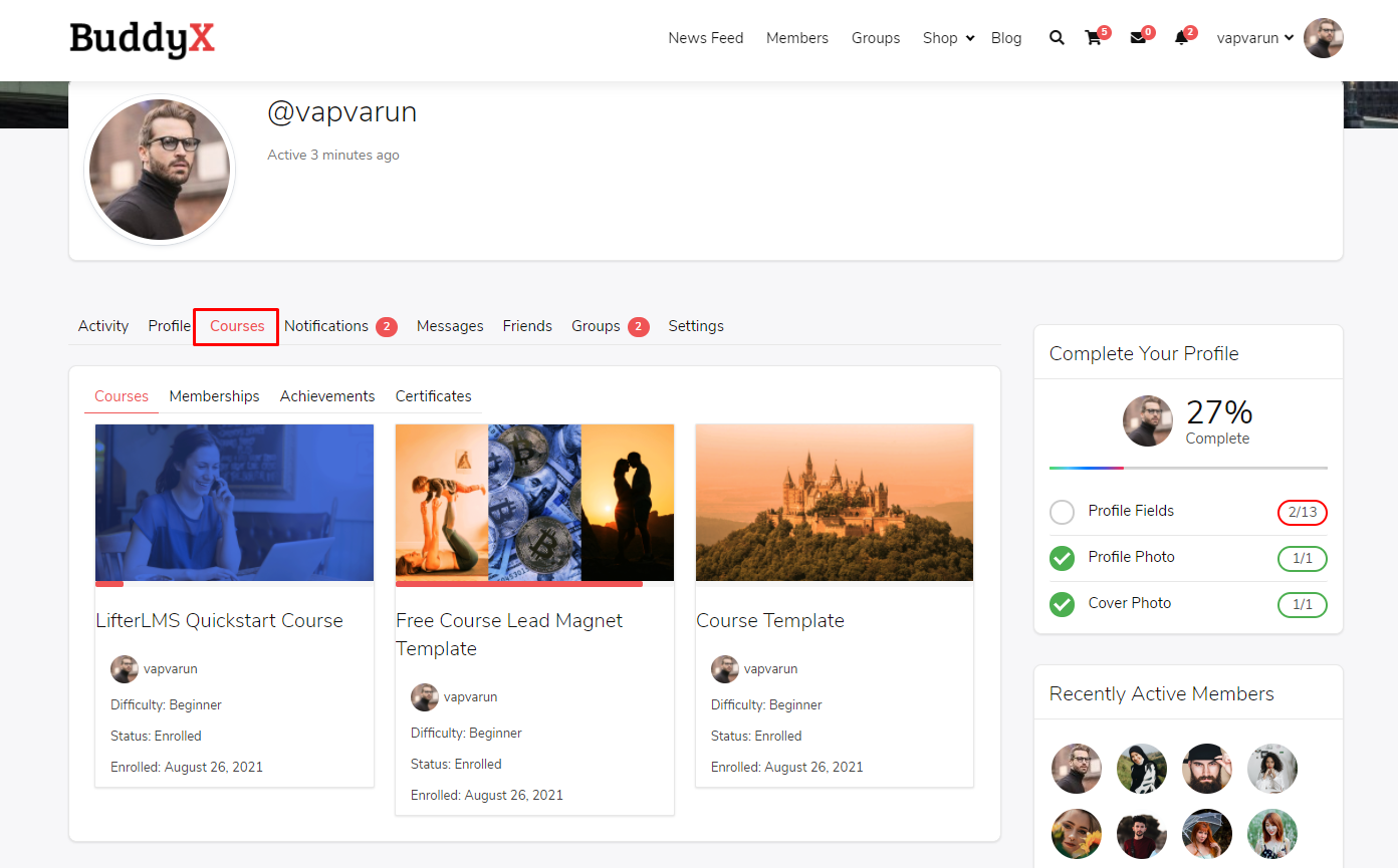 LifterLMS – BuddyPress Integration - buddyxtheme.com