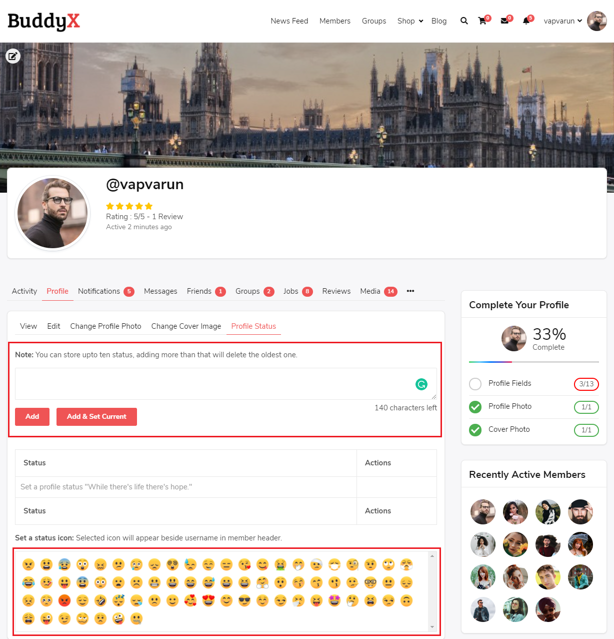 BuddyPress Status & Reaction - BuddyX Theme